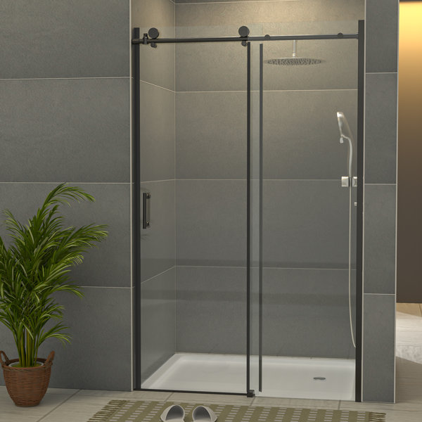 Sarlai 48"- 49" W x 76" H Single Sliding Frameless Shower Door with 5/16 in. Clear Tempered ...
